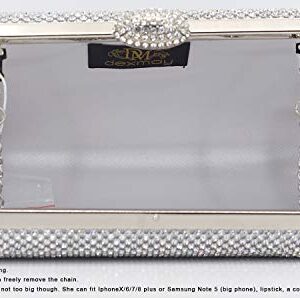 Dexmay Large Rhinestone Crystal Clutch Evening Bag Women Formal Purse for Cocktail Prom Party Silver