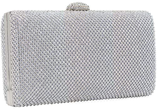 Dexmay Large Rhinestone Crystal Clutch Evening Bag Women Formal Purse for Cocktail Prom Party Silver