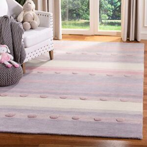 safavieh kids collection 4′ x 6′ light purple / ivory sfk801v handmade stripe wool area rug