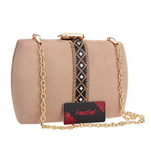 Fawziya Velvet Diamonds Evening Purses For Women Clutch Bags-Beige