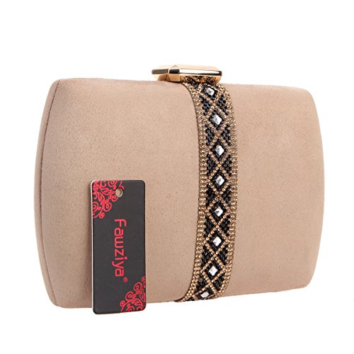 Fawziya Velvet Diamonds Evening Purses For Women Clutch Bags-Beige