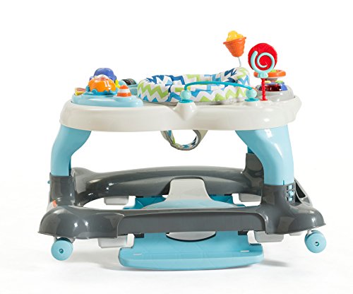 Storkcraft 3-in-1 Activity Walker and Rocker with Jumping Board and Feeding Tray, Interactive Walker with Toy Tray and Jumping Board for Toddlers and Infants, Blue/Gray