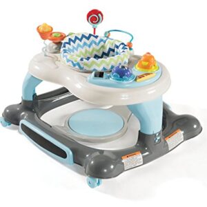 Storkcraft 3-in-1 Activity Walker and Rocker with Jumping Board and Feeding Tray, Interactive Walker with Toy Tray and Jumping Board for Toddlers and Infants, Blue/Gray