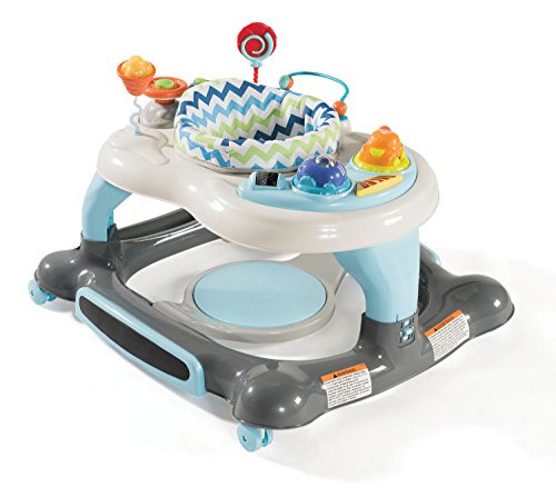 Storkcraft 3-in-1 Activity Walker and Rocker with Jumping Board and Feeding Tray, Interactive Walker with Toy Tray and Jumping Board for Toddlers and Infants, Blue/Gray