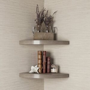 Danya B Rustic Weathered Oak Corner Radial Shelves (Set of 2)