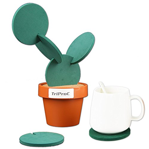 TriPro Original Coasters Set of 6 Pieces with Creative Cactus Shaped Design for Holiday Gift & Home Decoration