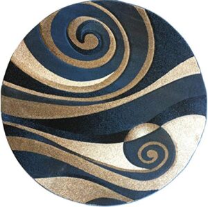 sculpture modern round area rug blue beige design 258 (5 feet 6 inch x 5 feet 6 inch)