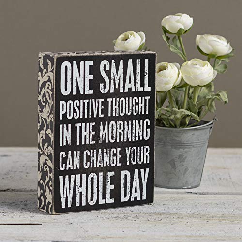 Primitives by Kathy 22675 Floral Trimmed Box Sign, 6" x 8", Positive Thought