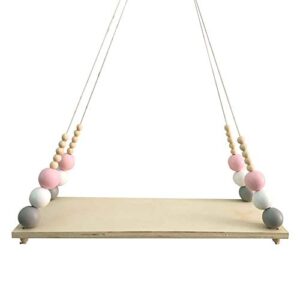 baost nordic wood beads wall hanging shelf board wood jute rope floating shelves hanging storage shelves kids room nursery wall display shelves bedroom organizer pink white grey