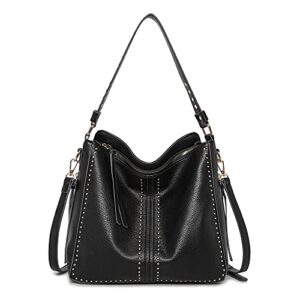 montana west large hobo handbag for women studded leather shoulder bag crossbody purse with tassel mwc-1001bk