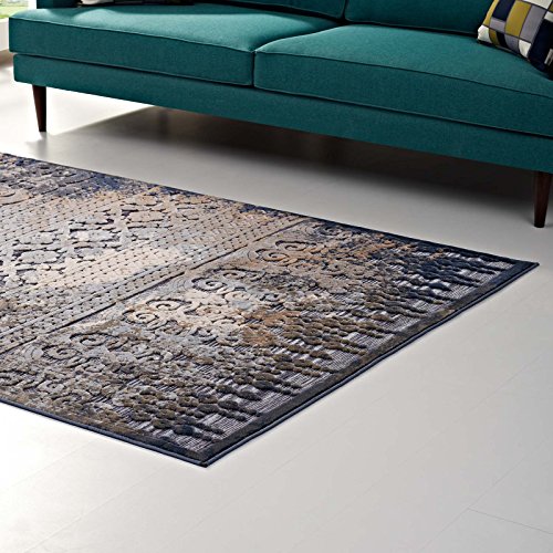 Modway Kalene Distressed Vintage Turkish 8x10 Area Rug in Blue, Rust and Cream