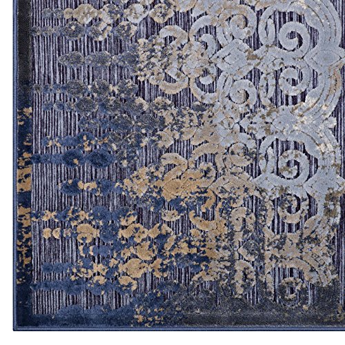 Modway Kalene Distressed Vintage Turkish 8x10 Area Rug in Blue, Rust and Cream