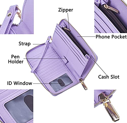 Chelmon Womens Wallet Leather RFID Blocking Purse Credit Card Clutch(CH Light Purple)