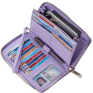 Chelmon Womens Wallet Leather RFID Blocking Purse Credit Card Clutch(CH Light Purple)