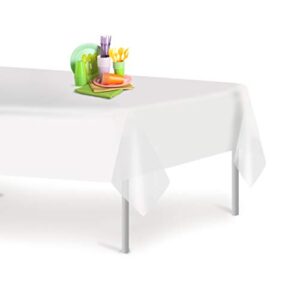 grandipity white 12 pack premium disposable plastic tablecloth 54 inch. x 108 inch. decorative rectangle table cover