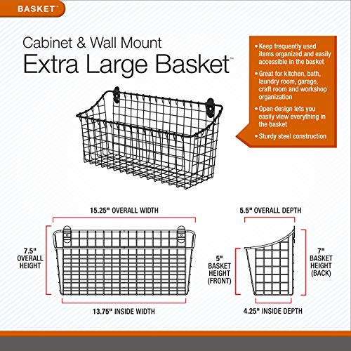 Spectrum Diversified Vintage Wall Mount Storage Basket, X-Large (Pack of 1), Industrial Gray