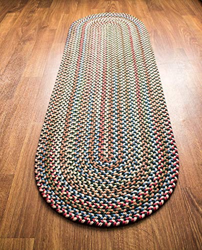 Super Area Rugs Roxbury American Made Braided Rug for Indoor Outdoor Spaces, Spruce Green/Natural Multi, 2' X 4' Oval Runner