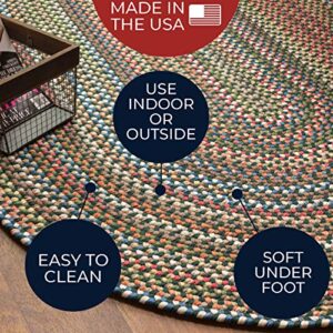 Super Area Rugs Roxbury American Made Braided Rug for Indoor Outdoor Spaces, Spruce Green/Natural Multi, 2' X 4' Oval Runner