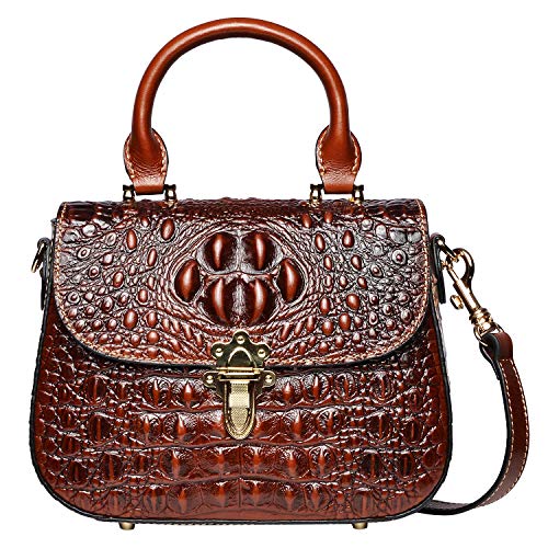 PIJUSHI Genuine Leather Crossbody Shoulder Bags for Women Designer Crocodile Purse Top Handle Satchel Handbag (99806 Brown)