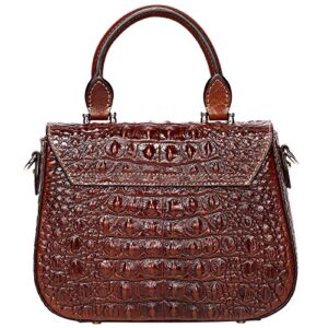 PIJUSHI Genuine Leather Crossbody Shoulder Bags for Women Designer Crocodile Purse Top Handle Satchel Handbag (99806 Brown)