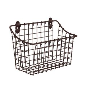 spectrum diversified vintage large cabinet & wall-mounted basket for storage & organization rustic farmhouse decor, sturdy steel wire storage bin, bronze