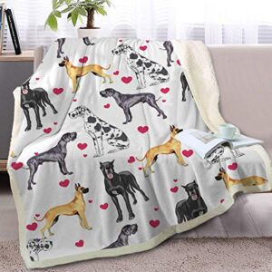 blessliving great dane dog blanket red heart puppy print sherpa fleece throw blanket funny dog portrait plush blankets (throw, 50 x 60 inches)