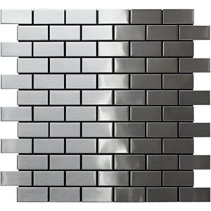 homeymosaic stainless steel backsplash peel and stick subway metal silver tiles stick on kitchen bathroom countertop fireplace,5 sheets