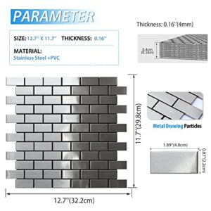 HomeyMosaic Stainless Steel Backsplash Peel and Stick Subway Metal Silver Tiles Stick on Kitchen Bathroom Countertop Fireplace,5 Sheets