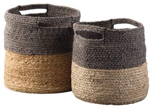 signature design by ashley parrish boho 2 piece basket set, light brown & black