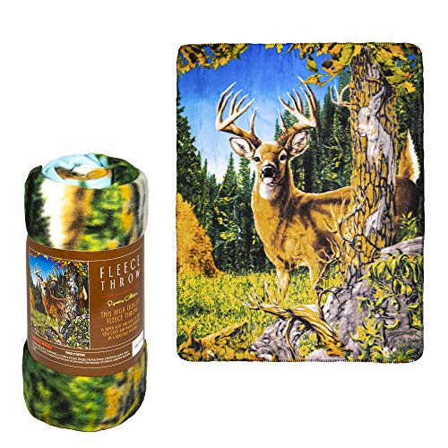 JPI Fleece Throw Blanket - Find 9 Deers - Lightweight Faux Fur Fleece Blanket Large 50"x 60" - for Beds, Sofa, Couch, Picnic, Travel, Camping