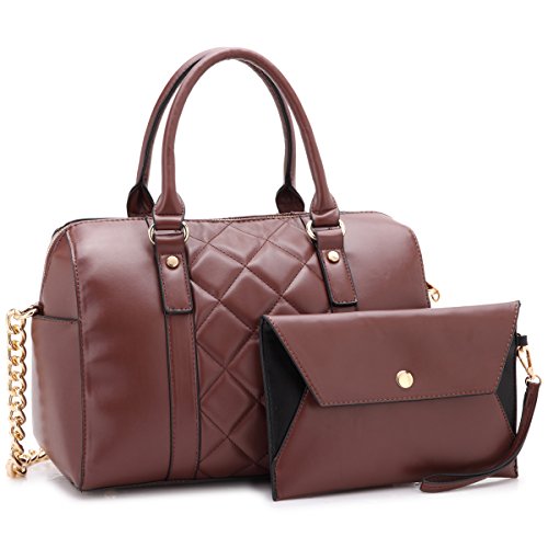 Dasein Women Soft Vegan Leather Barrel Bags Large Top Handle Totes Satchel Handbags Shoulder Purse W/Wallet Coffee