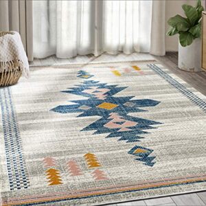 Abani Porto Collection 4' x 6' Southwestern Area Rug, Rectangular Turkish Beige & Blue Tribal Print Accent Rug Rugs