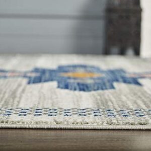 Abani Porto Collection 4' x 6' Southwestern Area Rug, Rectangular Turkish Beige & Blue Tribal Print Accent Rug Rugs