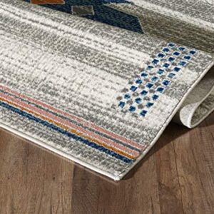 Abani Porto Collection 4' x 6' Southwestern Area Rug, Rectangular Turkish Beige & Blue Tribal Print Accent Rug Rugs