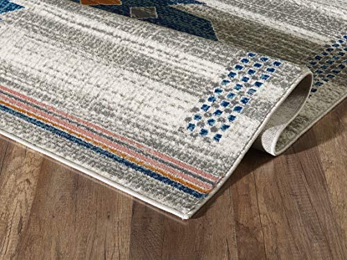 Abani Porto Collection 4' x 6' Southwestern Area Rug, Rectangular Turkish Beige & Blue Tribal Print Accent Rug Rugs