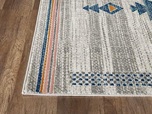 Abani Porto Collection 4' x 6' Southwestern Area Rug, Rectangular Turkish Beige & Blue Tribal Print Accent Rug Rugs