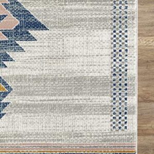 Abani Porto Collection 4' x 6' Southwestern Area Rug, Rectangular Turkish Beige & Blue Tribal Print Accent Rug Rugs