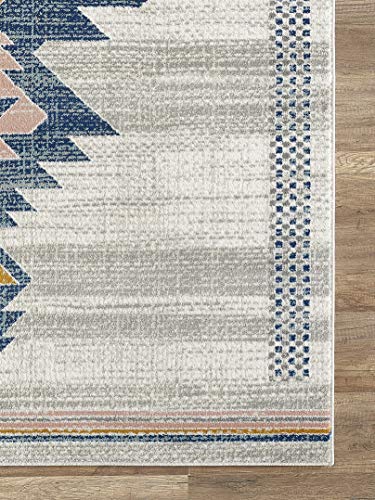 Abani Porto Collection 4' x 6' Southwestern Area Rug, Rectangular Turkish Beige & Blue Tribal Print Accent Rug Rugs