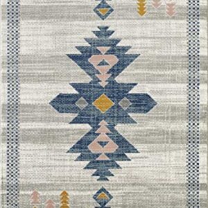 Abani Porto Collection 4' x 6' Southwestern Area Rug, Rectangular Turkish Beige & Blue Tribal Print Accent Rug Rugs