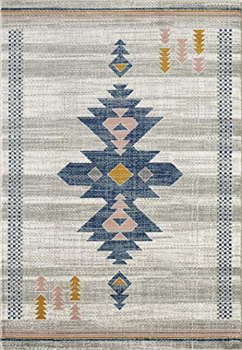 Abani Porto Collection 4' x 6' Southwestern Area Rug, Rectangular Turkish Beige & Blue Tribal Print Accent Rug Rugs