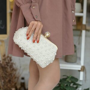 TOIHSUAN Women's Pearl Beaded Cream Evening Cluthes Bags for Wedding-with shoulder strap, 22cm*8cm*12cm