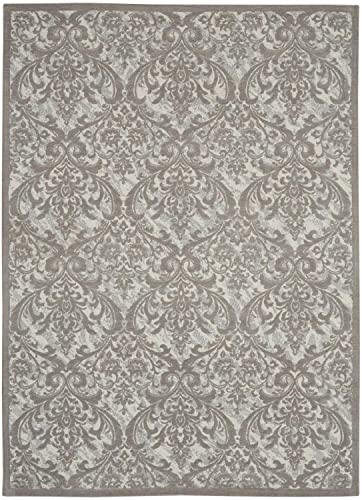 Nourison Damask Vintage Ivory/Grey 5' x 7' Area -Rug, Easy -Cleaning, Non Shedding, Bed Room, Living Room, Dining Room, Kitchen (5x7)