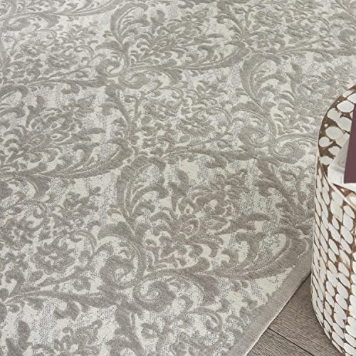 Nourison Damask Vintage Ivory/Grey 5' x 7' Area -Rug, Easy -Cleaning, Non Shedding, Bed Room, Living Room, Dining Room, Kitchen (5x7)