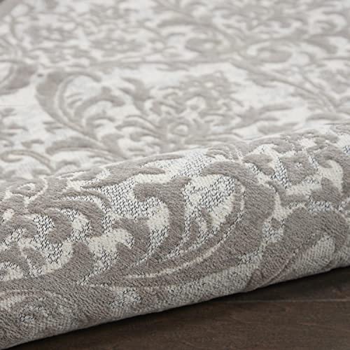 Nourison Damask Vintage Ivory/Grey 5' x 7' Area -Rug, Easy -Cleaning, Non Shedding, Bed Room, Living Room, Dining Room, Kitchen (5x7)