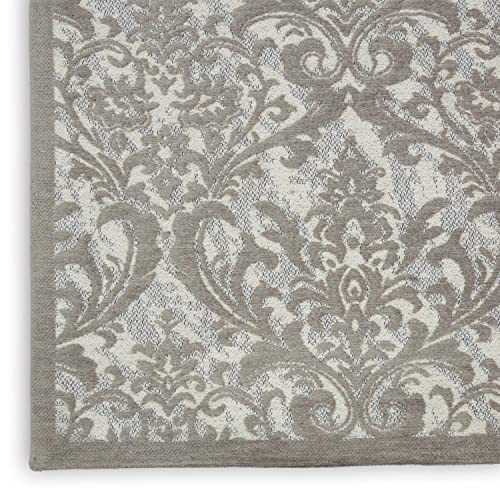 Nourison Damask Vintage Ivory/Grey 5' x 7' Area -Rug, Easy -Cleaning, Non Shedding, Bed Room, Living Room, Dining Room, Kitchen (5x7)