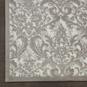 Nourison Damask Vintage Ivory/Grey 5' x 7' Area -Rug, Easy -Cleaning, Non Shedding, Bed Room, Living Room, Dining Room, Kitchen (5x7)