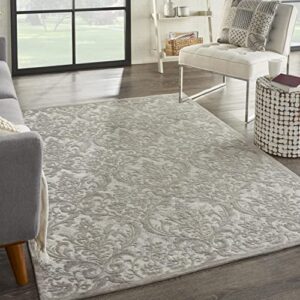 Nourison Damask Vintage Ivory/Grey 5' x 7' Area -Rug, Easy -Cleaning, Non Shedding, Bed Room, Living Room, Dining Room, Kitchen (5x7)