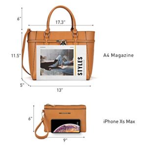 Women's Handbag Large Top Belted Padlock Shoulder Bag Tote Satchel Purse Hobo Bag for Work (Camel)