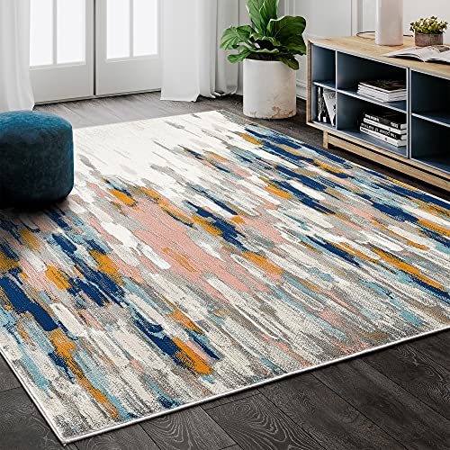 Abani Rugs Orange & Blue Contemporary Abstract Area Rug Contemporary Style, Porto Collection | Turkish Made Superior Comfort & Construction | Stain Shedding Resistant, 7'9" x 10'2" Rectangle