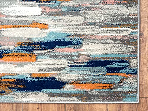 Abani Rugs Orange & Blue Contemporary Abstract Area Rug Contemporary Style, Porto Collection | Turkish Made Superior Comfort & Construction | Stain Shedding Resistant, 7'9" x 10'2" Rectangle